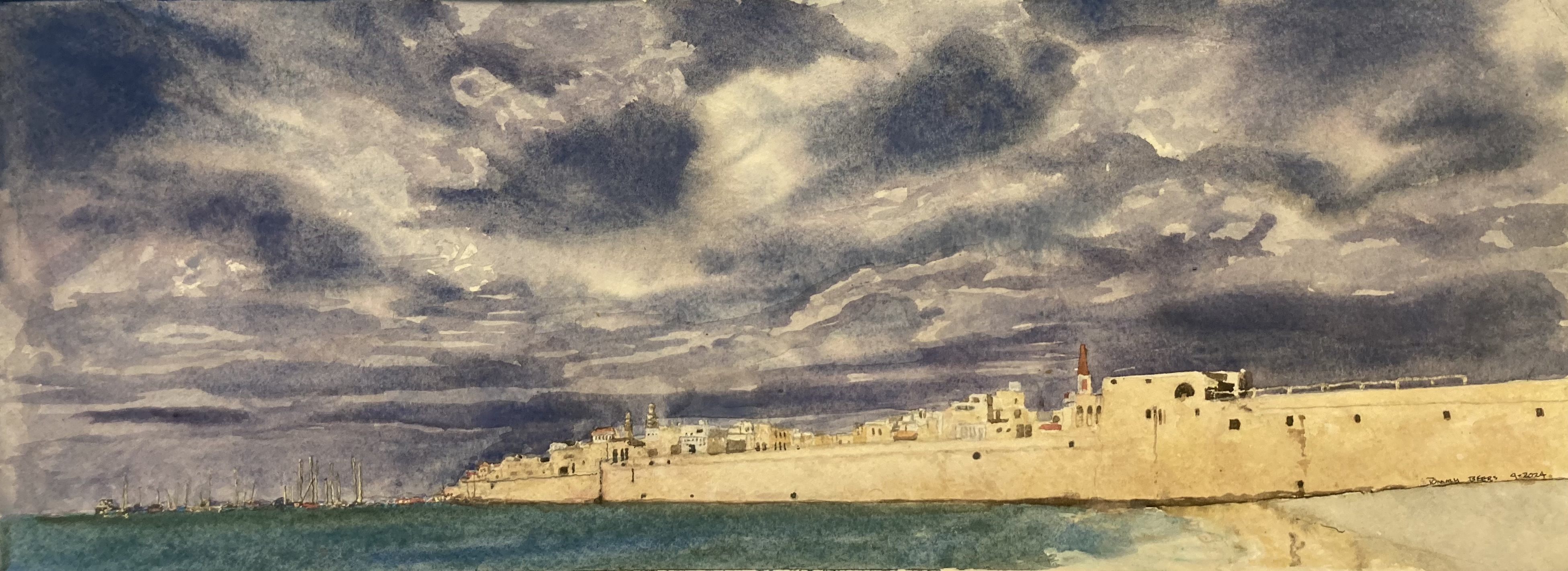 SeaWall, Akka, Israel – Painter on a Bicycle